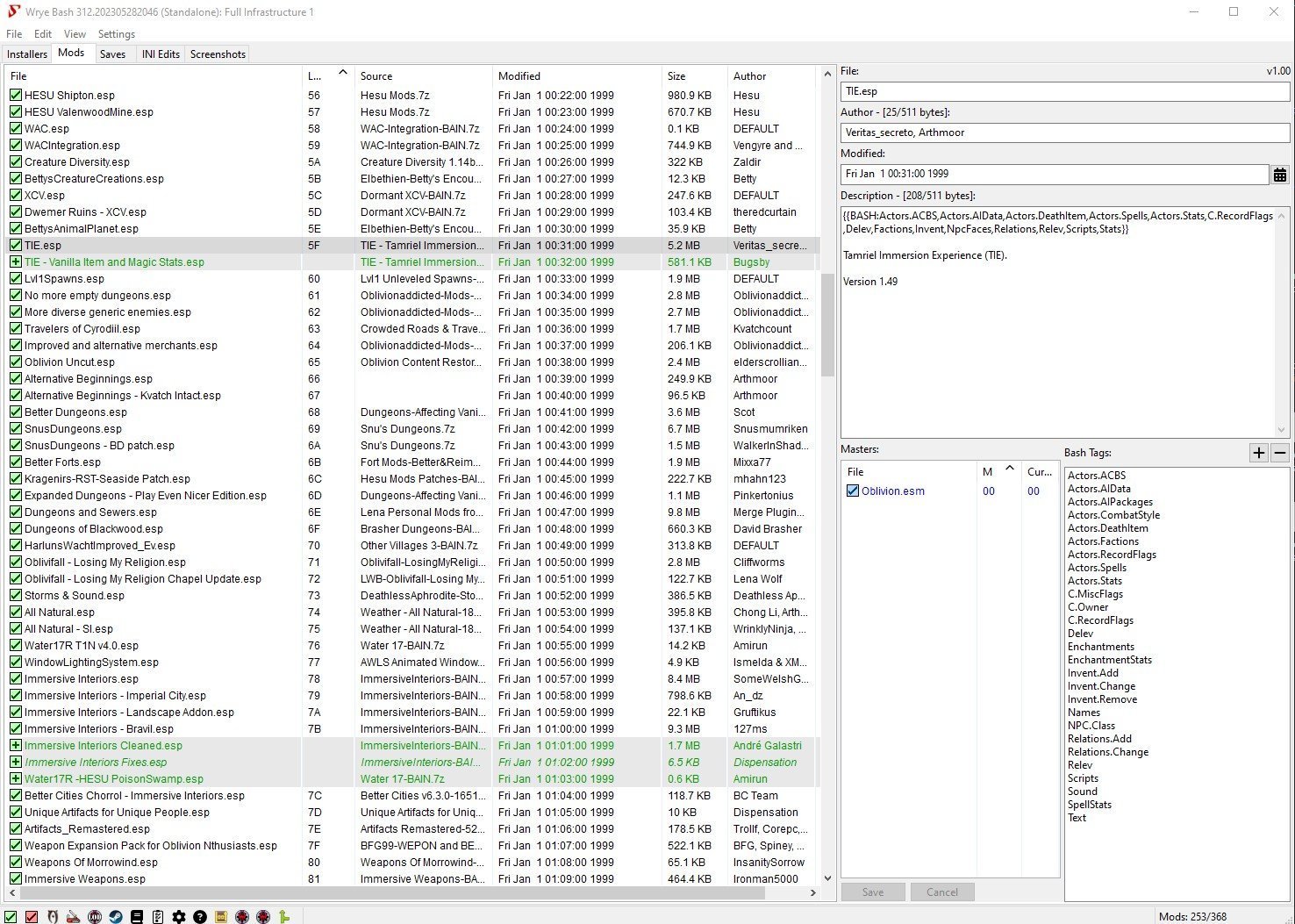 My big dumb load order for Oblivion via Wrye Bash - Weird Stuff - AFK Mods