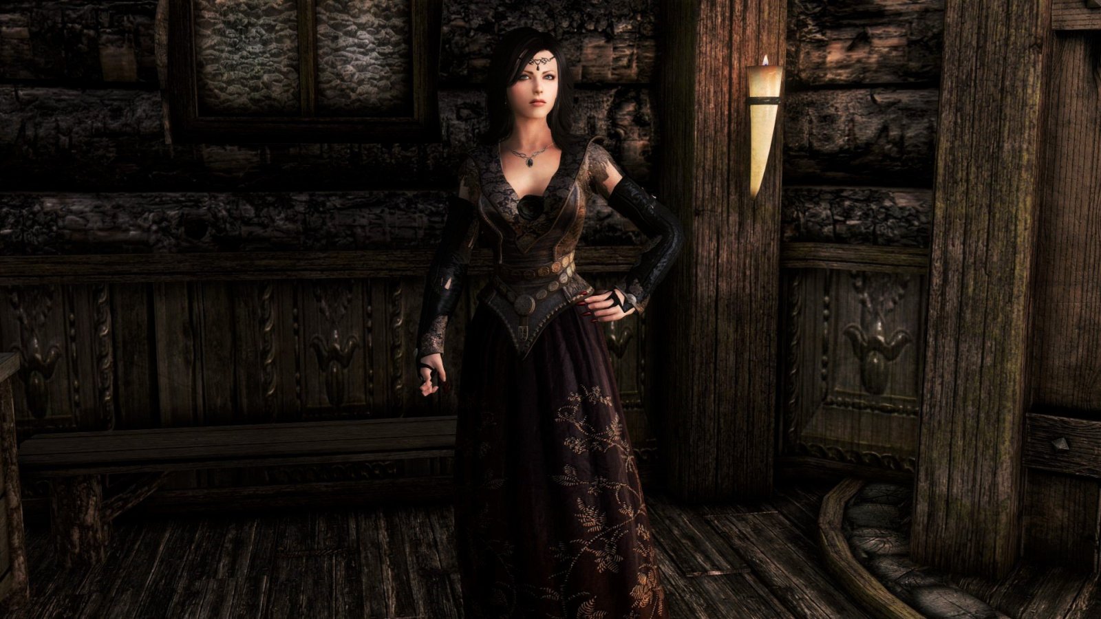 First to arrive, Selene Kate in wine colored Oriana dress - Skyrim ...