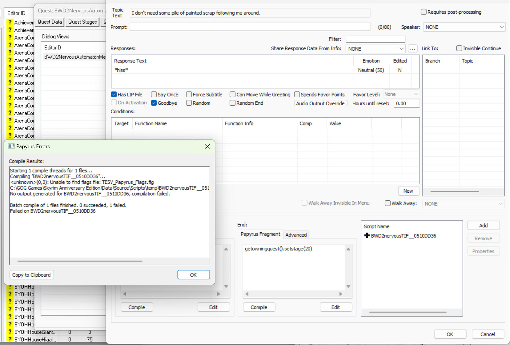 Simple Papyrus Script Failing to Compile - Mod Support and Discussions - AFK Mods